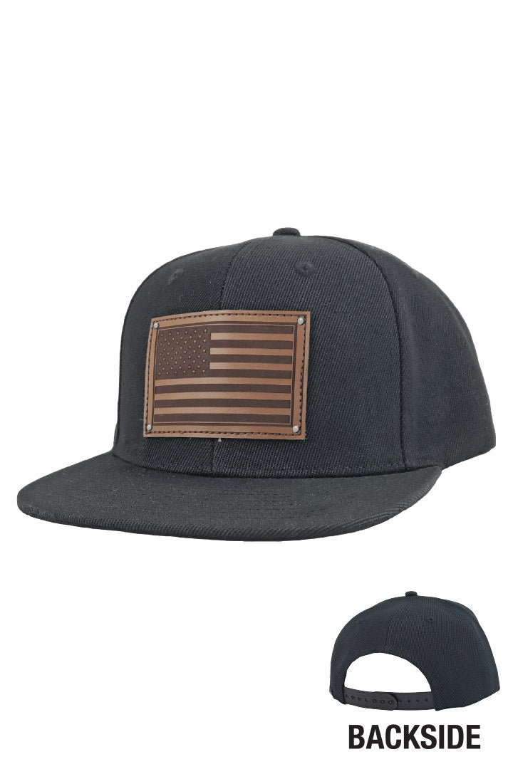 Brown Leather American Flag w/Rivets 3 x 2 (Flat Bill) – Hair Glove